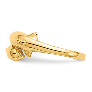 Size 6 - Solid 14k Yellow Gold Double Dolphin Ring (2mm)