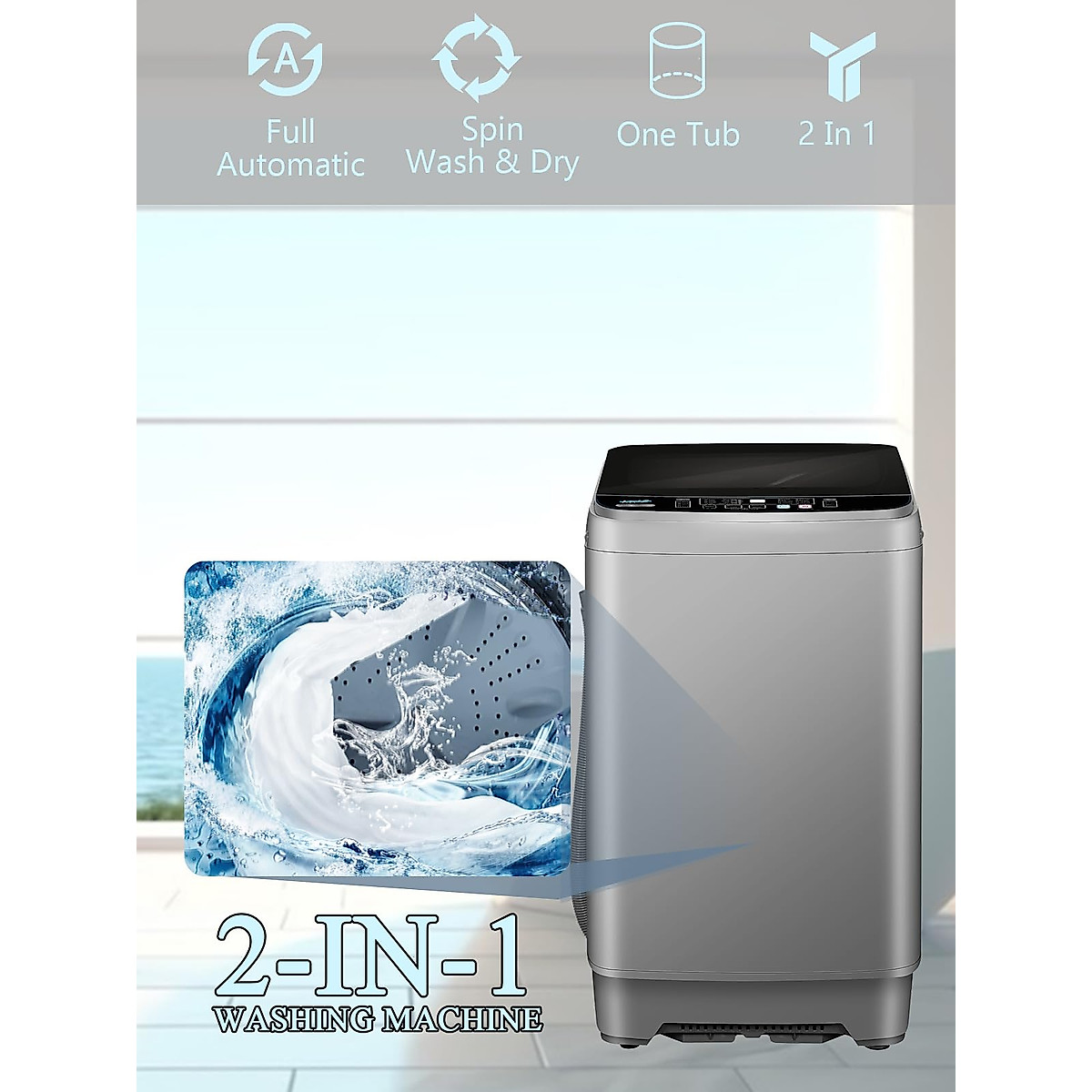 25 lbs Portable Washer Drain Pump, 10 Programs & 8 Water Levels, KRIB BLING Full Automatic Washing Machine with LED Display, Ideal for Camping, Apartment, Dorm, Dark Grey