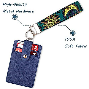 CELOKIY Wrist Lanyard for Keys - Vintage Astrology Star, Sun and Moon Fabric Key Chains Women - Wristlet Keychain Accessories