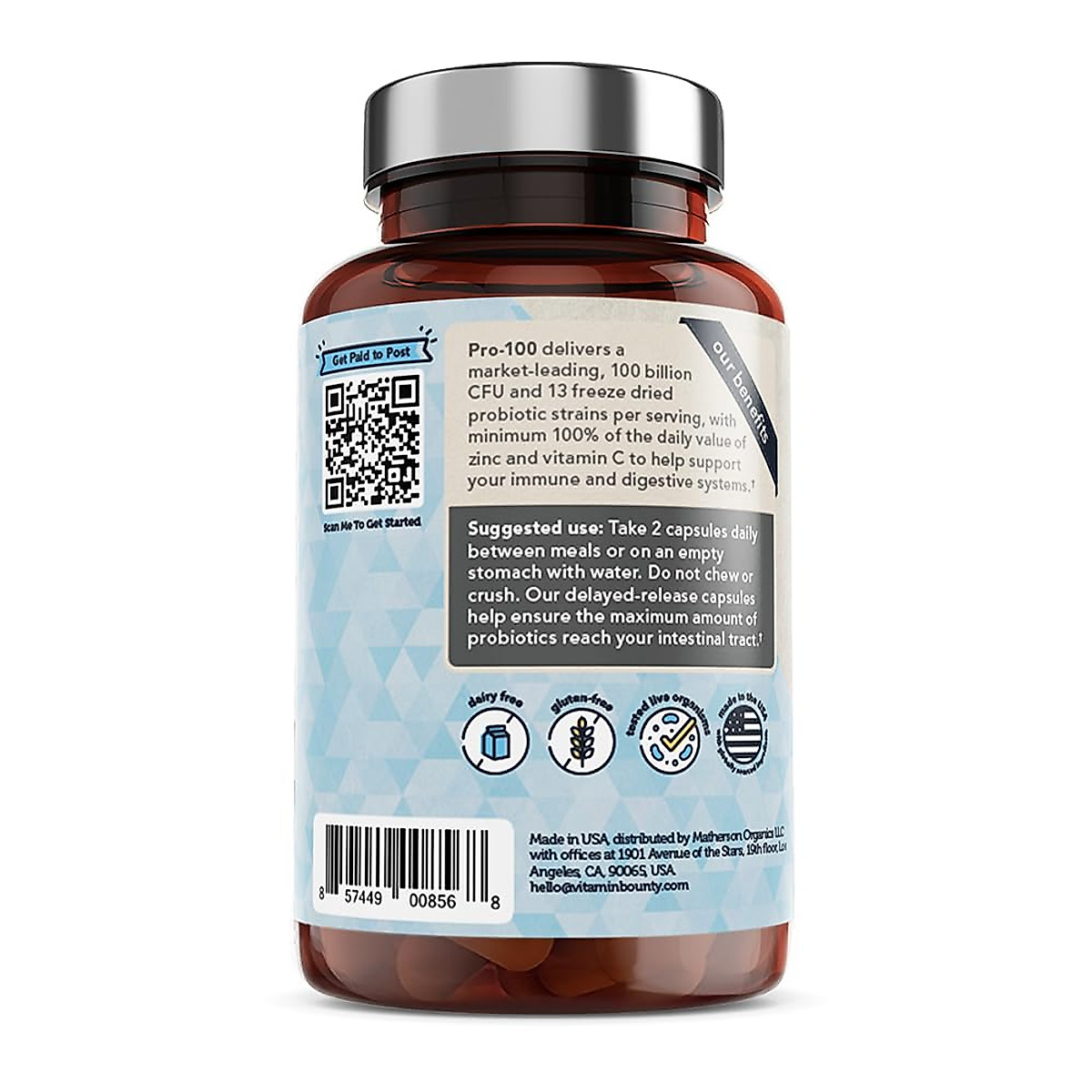 Vitamin Bounty Probiotics - 13 Probiotic Strains, Gut Health, Digestive Health, Probiotic for Women and Men, Delayed Release Embocaps (60 Capsules)