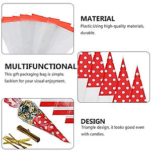FARUTA 100pcs Clear Cello Treat Bags Cone Shaped Polka Dot Popcorn Bags Triangle Treat Bags OPP Plastic Bags for Gift Wrapping Bakery Cookie Dessert Packaging Red