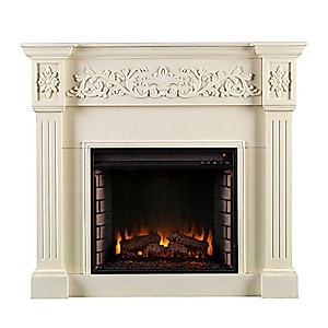 SEI Furniture Calvert Electric Carved Floral Trim Fireplace, Ivory (FA9279E)