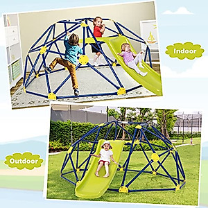 Costzon Climbing Dome with Slide, 2 in 1 Outdoor Jungle Gym Monkey Bar Climbing Toys for Toddlers, 8FT Geometric Dome Climber Playground Set for 3-8 Boys Girls Backyard Fun Gift Present