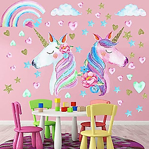 Unicorn Wall Decals Stickers for Gilrs Room,Rainbow Unicorn Room Stickers Decors for Baby Girls Room