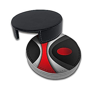 Black In Modern Abstract Red Drinks Coasters With Holder, Suitable For Kinds Of Cups, Set Of 6