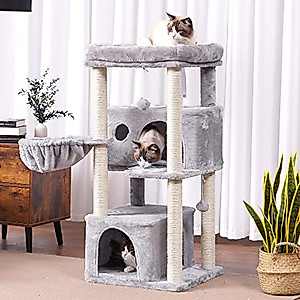 Hey-Brother Cat Tree,Multi-Level Cat Condo for Large Cat Tower Furniture with Sisal-Covered Scratching Posts, 2 Plush Condos, Big Plush Perches MPJ011W