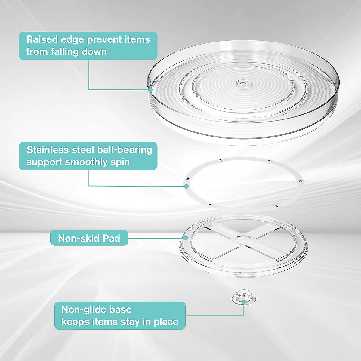 Puricon 2 Pack Lazy Susan Clear Organizer for Cabinet Pantry Storage, Rotating Tray for Fridge Bathroom Living Room Kitchen Spice Rack Organization, Acrylic Turntable for Cosmetics Perfumes, 9.1 in