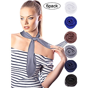 Boao 6 Pieces Chiffon Scarf 1950s Square Scarf Neck Head Scarfs Vintage Soft Scarf Polyester Scarves for Women Girl Lady (Black, Navy, Royal Blue, Coffee, Gray, White)