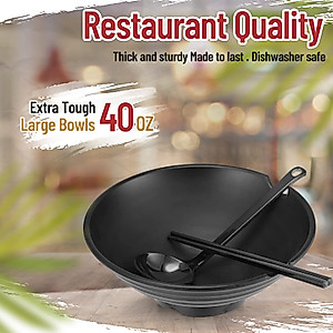 12 Set Ramen Bowl Japanese Style Ramen Bowls 42 oz Melamine Noodles Bowl Asian Chinese Large Soup Bowls with Spoons and Chopsticks for Pho Udon Soba Asian Dishes Ramen Noodles, Black