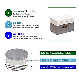 OUTBROS Foldable Storage Boxes with Lids,Large Linen Fabric Foldable Storage Boxes Organizer,Closet Organizers for Clothes Storage, Office Storage 15 x 9.8 x 9.8 inch,White/Grey,4-Pack