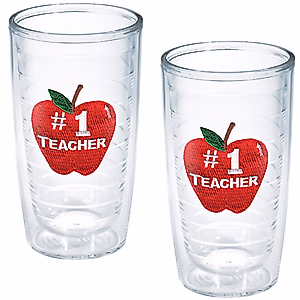 Tervis Made in USA Double Walled #1 Teacher Apple Insulated Tumbler Cup Keeps Drinks Cold & Hot, 16oz - 2pk, Unlidded