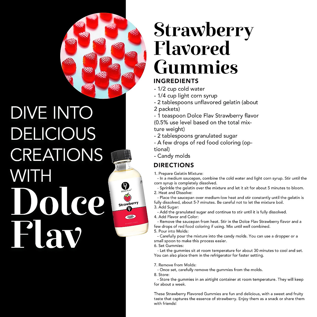 Dolce Flav Strawberry Extract 2 oz – Kosher, Sugar-Free, Concentrated Berry Flavor for Candy, Chocolates & Desserts, Includes Measured Dropper