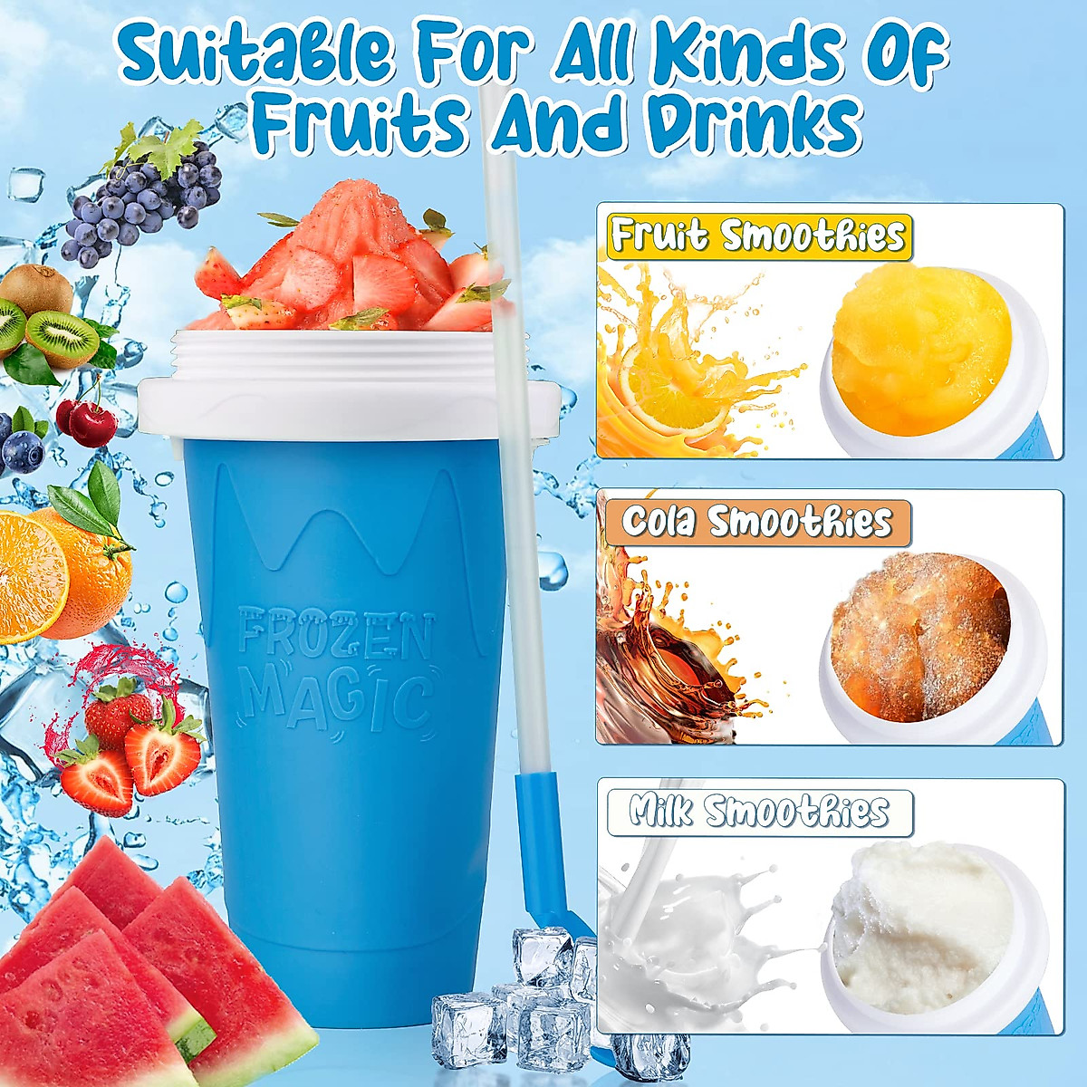 Slushie Maker Cup,FUROLD Frozen Magic Squeeze Cup Slush Cup DIY Slushies Cup Smoothies Double Layers , Homemade Slushie Machine w/ Straw and Spoon, Ice Cream Maker Cool Stuff Gifts for Kids & family