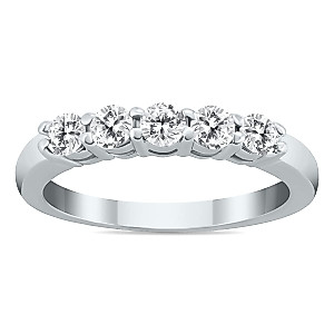 AGS Certified 1/2 Carat TW Five Stone Diamond Wedding Band in 10K White Gold