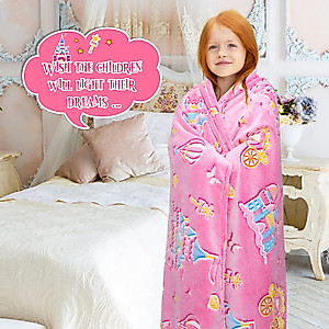 BORORO Princess Blankets for Girls - Glow in The Dark Blanket Castle Pink Blanket Birthday Gifts for Toddler Kids Girls Blankets