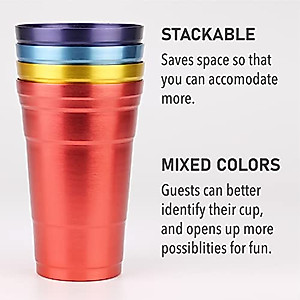 Arora Aluminum Cups, Metal Anodized Multi-Colored Blue, Red, Yellow, Purple Party Cup Set, Aluminum Cold-Drink Cup,24oz Cup Set of 4