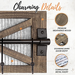 Autumn Alley Rustic Kitchen Utensils Hanging Rack with S Hooks | Wall Mounted Wood Rack for Mugs, Utensils, Pots and Farmhouse Decor | Rustic Wall Decor