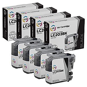 LD Compatible Ink Cartridge Replacement for Brother LC203BK High Yield (Black, 4-Pack)