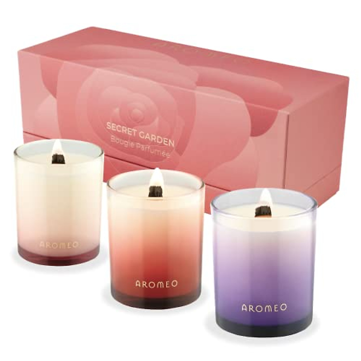 AROMEO Wood Wick Scented Candles Gift Set | Crackling Wood Wick Candles | Christmas Gifts | Candles Gifts for Women, Best Friends Gifts, Easter Gifts for Her, Birthday Gifts for Women