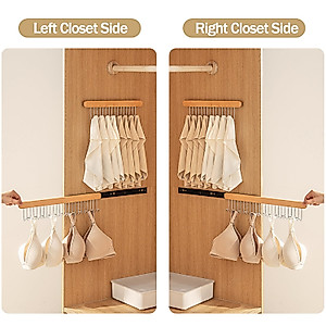 Pull Out Belt Rack for Closet, Sliding Hooks Hanger Rack for Bras Ties Tank Top Scarf Jewelry, Space Saving Organizr for Wardrobe Cabinet, Left Side 8 Hooks Rail, 2 Pcs