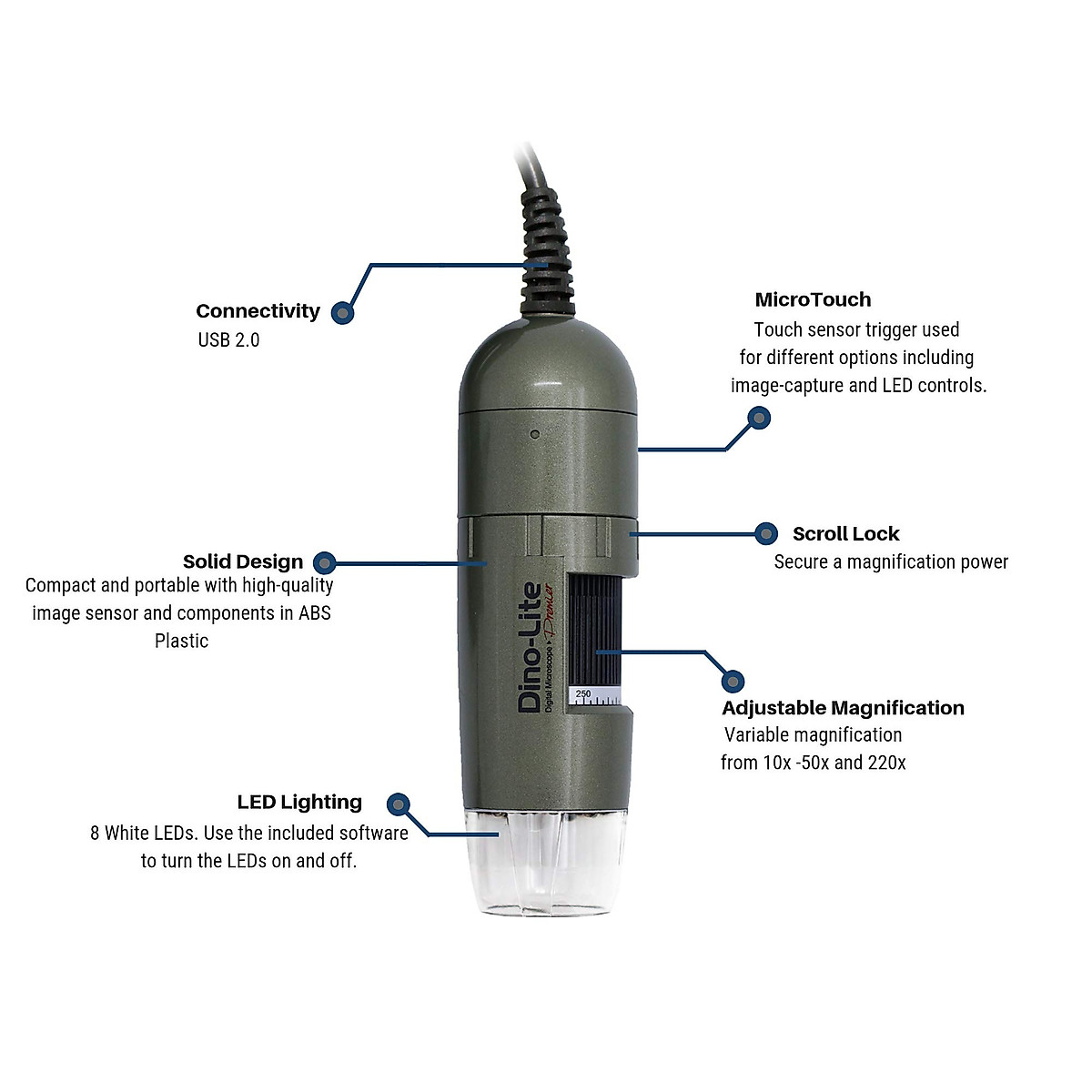 Dino-Lite USB Digital Microscope AM4113T - 1.3MP, 10x - 50x, 220x Optical Magnification, Measurement