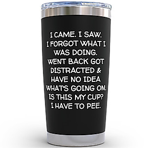 KLUBI Birthday Gifts for Women - I Came I Saw I Forgot Tumbler 20oz Black Birthday Gifts for Men Grandpa Gifts for Him Drinking Cups for Elderly Senior Citizen Tumbler I Came I Saw I Forgot Coffee Mug