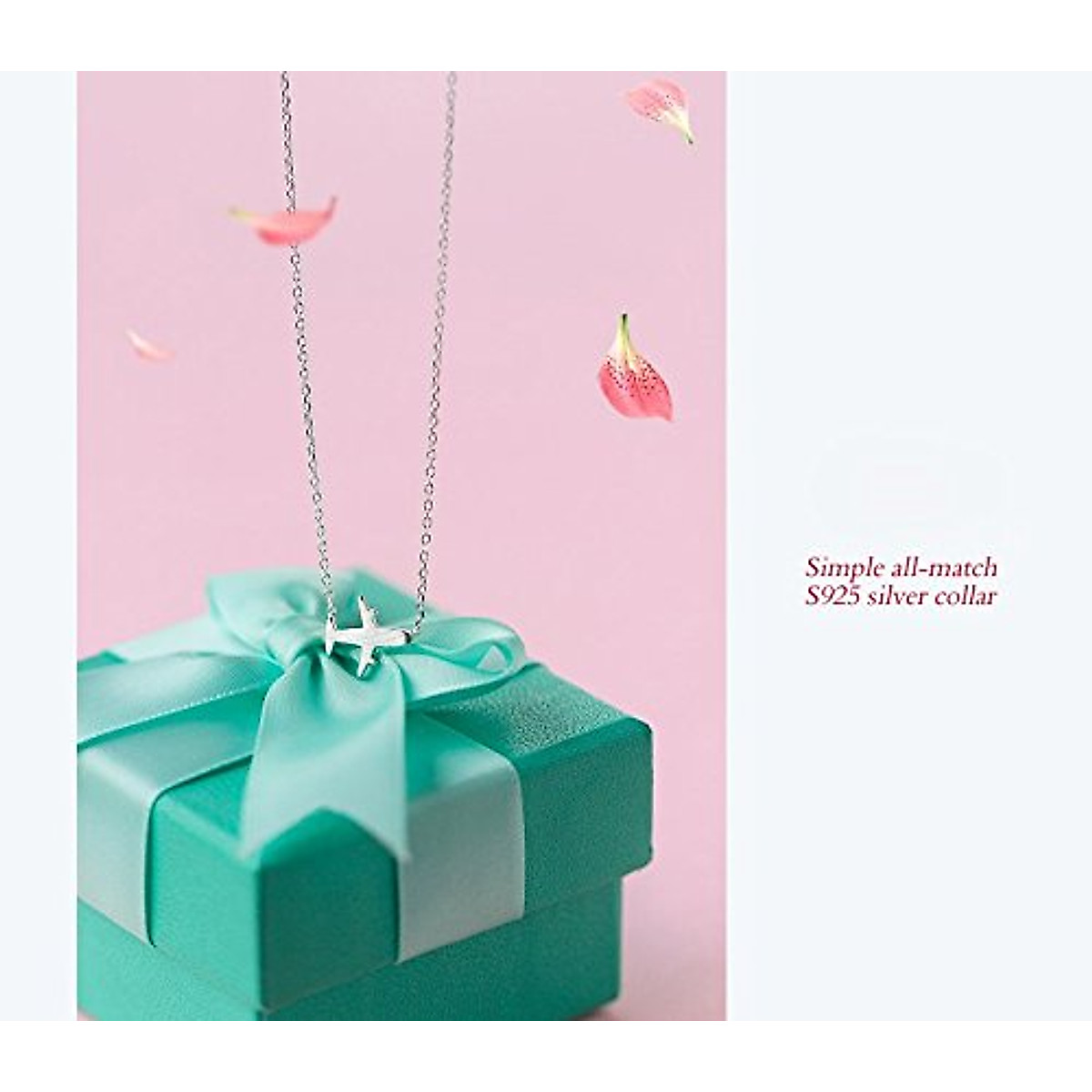 Helen de Lete Original Frosted Women's Airplane 925 Sterling Silver Collar Necklace