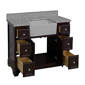 Kitchen Bath Collection Zelda 42-inch Farmhouse Vanity (Carrara/Chocolate): Includes Chocolate Cabinet with Authentic Italian Carrara Marble Countertop and White Ceramic Farmhouse Apron Sink