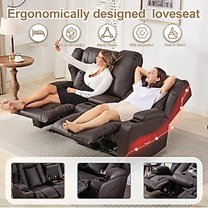 SAMERY 65.5" RV Loveseat Recliner Double Recliner RV Sofa & Console | Wall Hugger Reclining RV | RV Theater Seats | RV Couch | RV Theater Seating | RV Furniture, Home Theater Seating… (Brown)