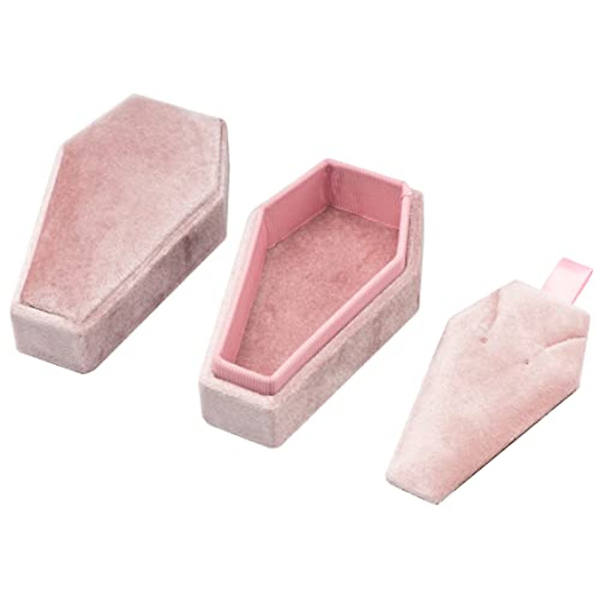 Giftop Velvet Coffin Necklace Box Pendant Case for Accessories Gothic Home Jewelry Organizer Decorations Goth Decor Gifts (Pink)