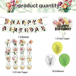 Tulip Party Decorations Tulip Flower Birthday Party Supplies Includes Tulip Birthday Banner Cake Topper Cupcake Toppers Balloons for Tulip Birthday Party Bridal Shower Baby Shower Decor