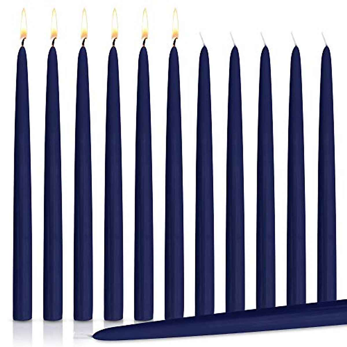 Dripless Taper Candles 10" Inch Tall Wedding Dinner Candle Set of 12 (Navy Blue)