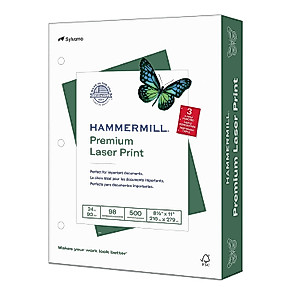 Hammermill Premium Laser Print 8.5-inch x 11-inch 3-Hole Punched Multipurpose Paper, 24 lbs., 98 Brightness, 500 Sheets/Ream (107681)