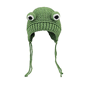 Women Girls Crochet Knitted Winter Headband Hat Beanie Cute Cartoon Frog Big Eyes Earflap Cap Photo Props
