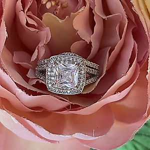 Ahloe Jewelry CEJUG 2Ct 14k Gold Plated Bridal Ring Sets for Women Engagement Rings Wedding Bands Halo Cz Cubic Zirconia, Size 8