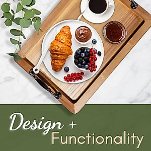 2 Pack Wooden Rustic Serving Tray with Handle for Coffee Bar, Living Room and Patio - Stackable Trays lend Rustic or Farmhouse Feels to Your Home