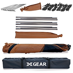 XGEAR 6 Sided Pop Up Camping Gazebo 11.5’x11.5’ Instant Canopy Tent Sun Shelter Screen House with Mosquito Netting, for Patio, Backyard, Outdoor,Brown