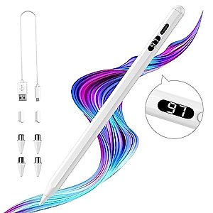 TiMOVO Stylus Pen for Touch Screens, Fast Charge Stylus Pen for Apple iPad/iPhone/Android/iOS/Samsung/Lenovo/Fire Tablets Smart Phone Stylus Capacitive Screen Writing Pencil with Power Display, White