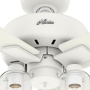 Hunter Pelston Indoor Ceiling Fan with LED Light and Pull Chain, 52", Matte White