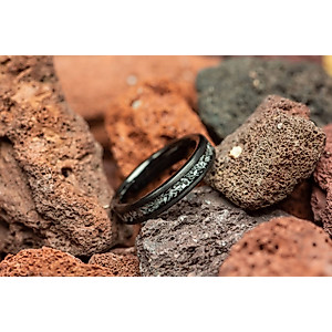 Meteorite Womens Wedding Ring Brushed Black Tungsten | Womens Wedding Band | 4mm Comfort Fit Womens Ring, Gold
