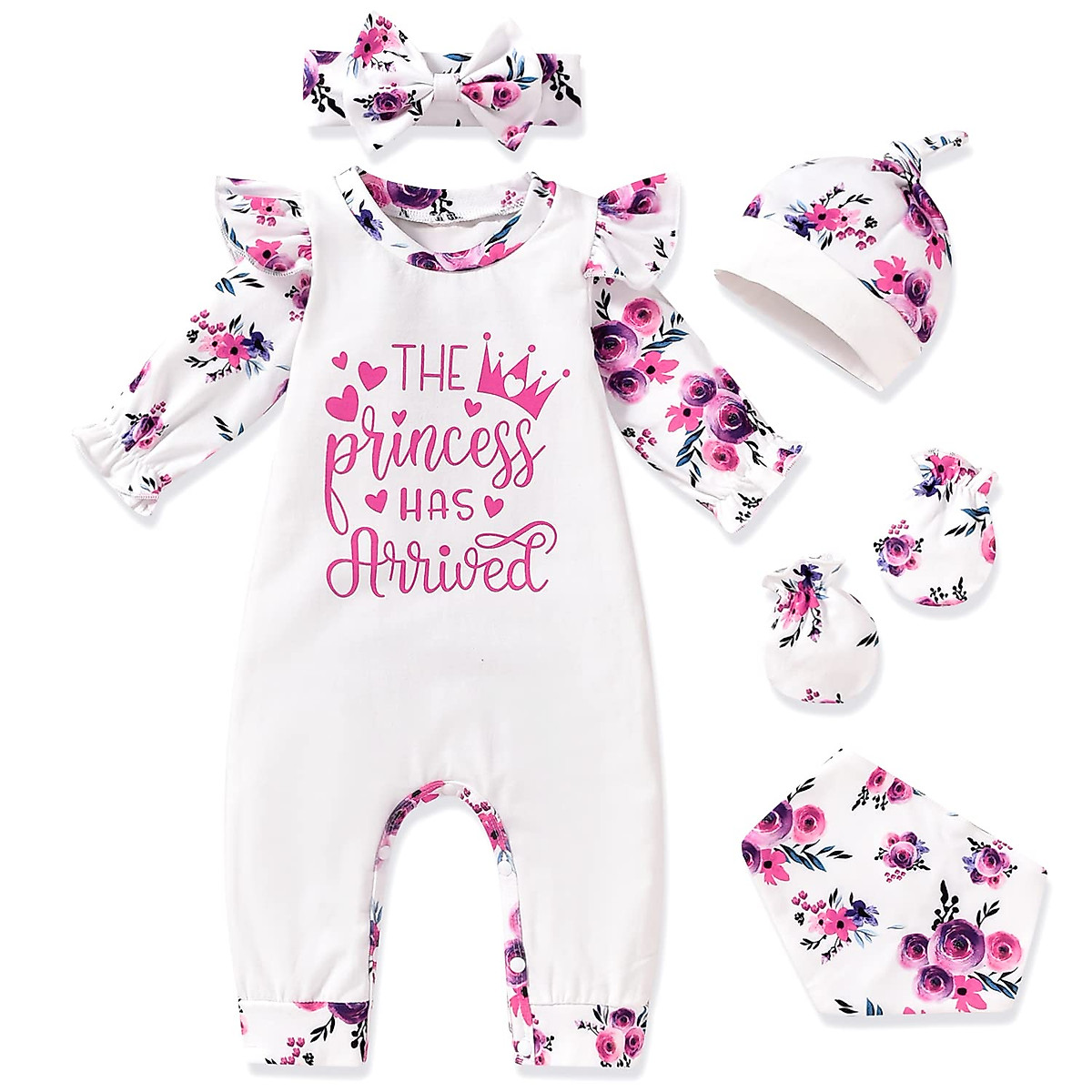 Aalizzwell Preemie Baby Girls Floral Romper Infant Fall Winter Clothes Premature Coming Home Outfit Princess Arrived Floral Clothing