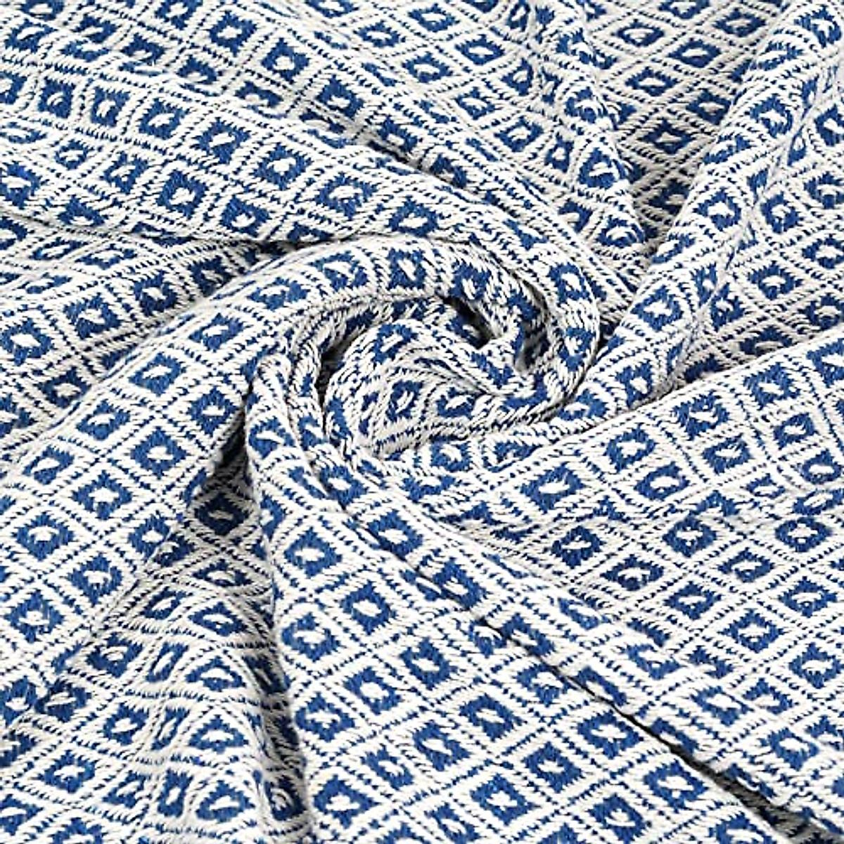 Indian Haat Bazaar Throw Blanket - Pure Cotton Diamond Pattern Countryside Boho Farmhouse Soft and Warm Cozy Blanket & Throws for Sofa - Blue - 50x60 Inches (TRW00001-NB-5060)