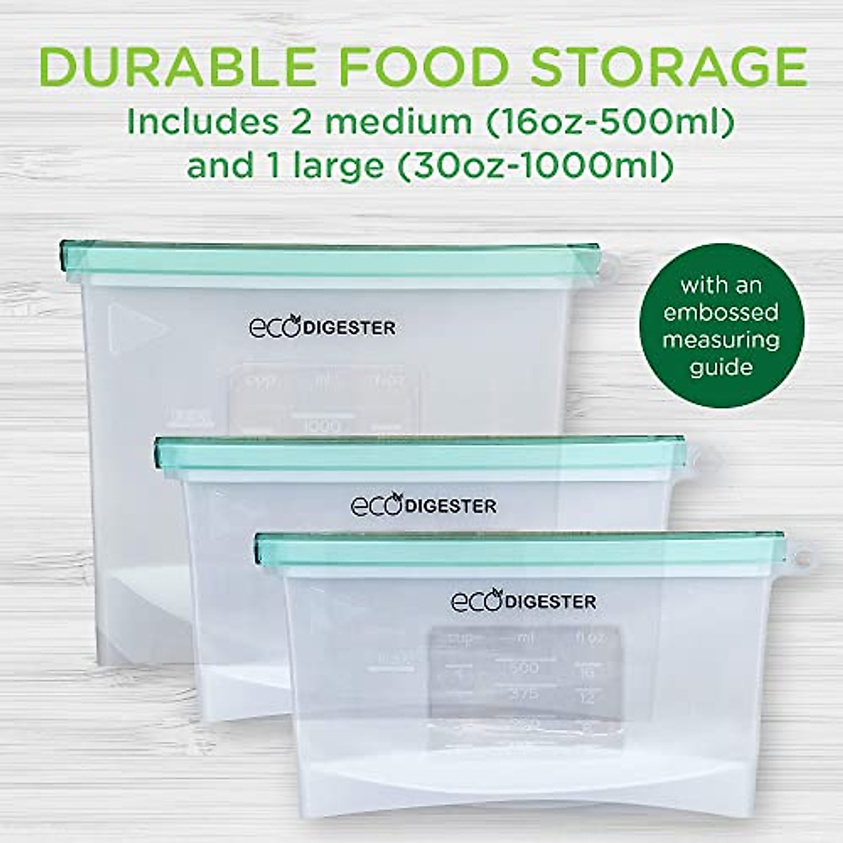 EcoFairy - Reusable Silicone Food Containers, Lunch Box Organizer, Multipurpose Silicone Plastic Bags, Reusable Bags, 3 Pack (2 Medium Bags, 1 Large)