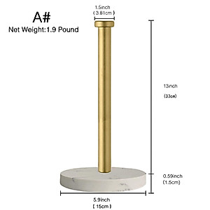 Paper Towel Holder Countertop, Standing Paper Towel Roll Holder for Kitchen Bathroom, with Weighted Marble Base for One-Handed Operation (Gold), Gold Paper Towel Holder, Marble Paper Towel Holder.…