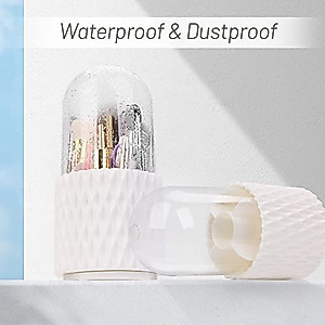 Yoseng Makeup Brush Holder Organizer with Lid,9 * 4.5" Makeup Brush Case,360 Rotating Modern Ins Style large Dustproof Makeup Brushes Organizer cups for Vanity (Water ripple- white)