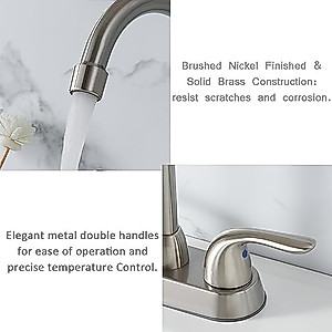 VCCUCINE Bathroom Faucet Brushed Nickel, Bathroom Faucets for Sink 3 Hole, 4 Inch Centerset 2 Handle Bathroom Sink Faucet, 360° Swivel Spout Bath Rv Lavatory Vanity Faucet