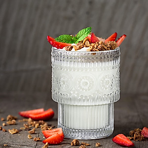 Kingrol Drinking Glasses Set of 8, 6.5 Ounces Stackbale Water Glasses, Vintage Glassware for Cocktail, Whiskey, Juice, Iced Coffee, Iced Tea, Bar Accessories