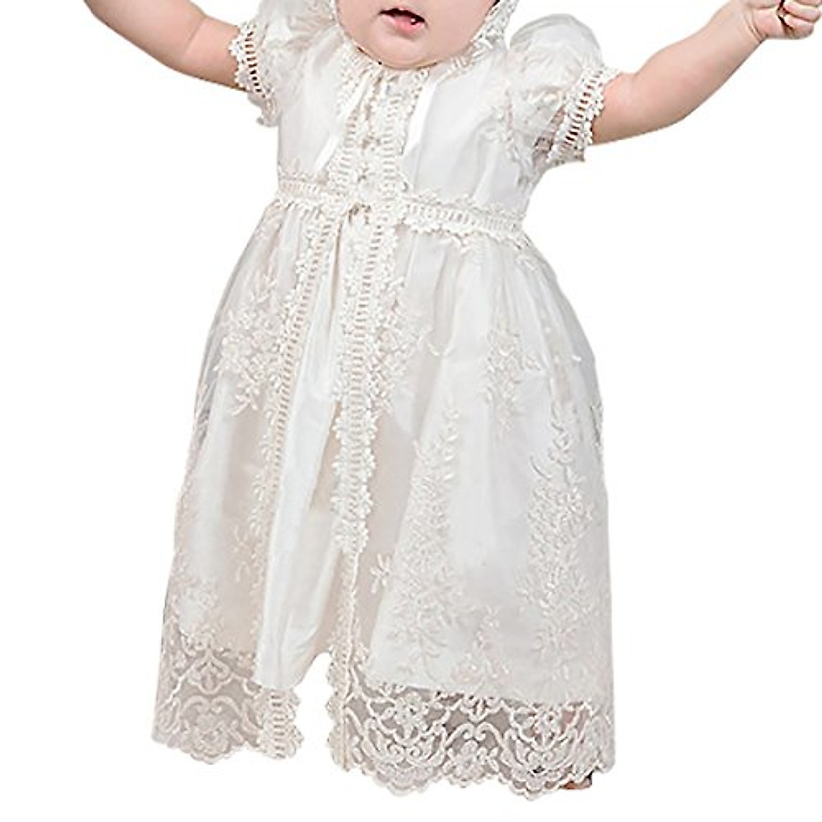 Glamulice White Baby Girl Party Dress Christening Baptism Dresses Lace Princess Bow Formal Gown 0-6 Infant Birthday Wedding Pageant Outfit Newborn Girls Church Holiday Photo Shoot Gowns Outfits 3M