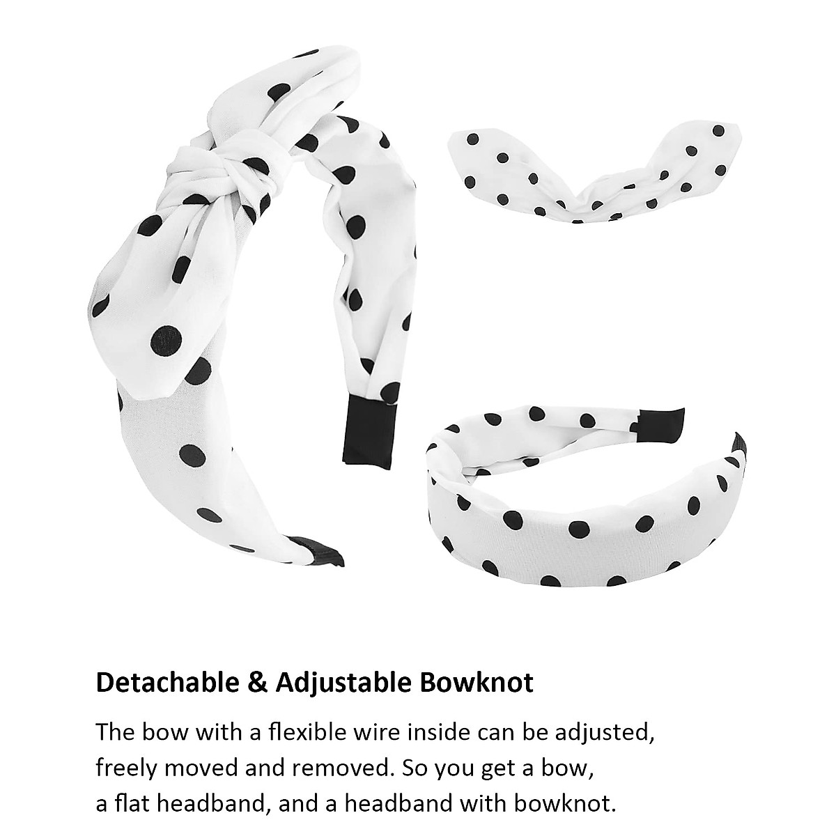 Wecoe Hairband, 4 Pack Bow Headbands for Women Girls, Cute Knotted Headband with Bow, Red, White, Black, Comfortable Cloth Leopard Polka Dot Hair Bands, Valentine's Day Hair Accessories, Gift