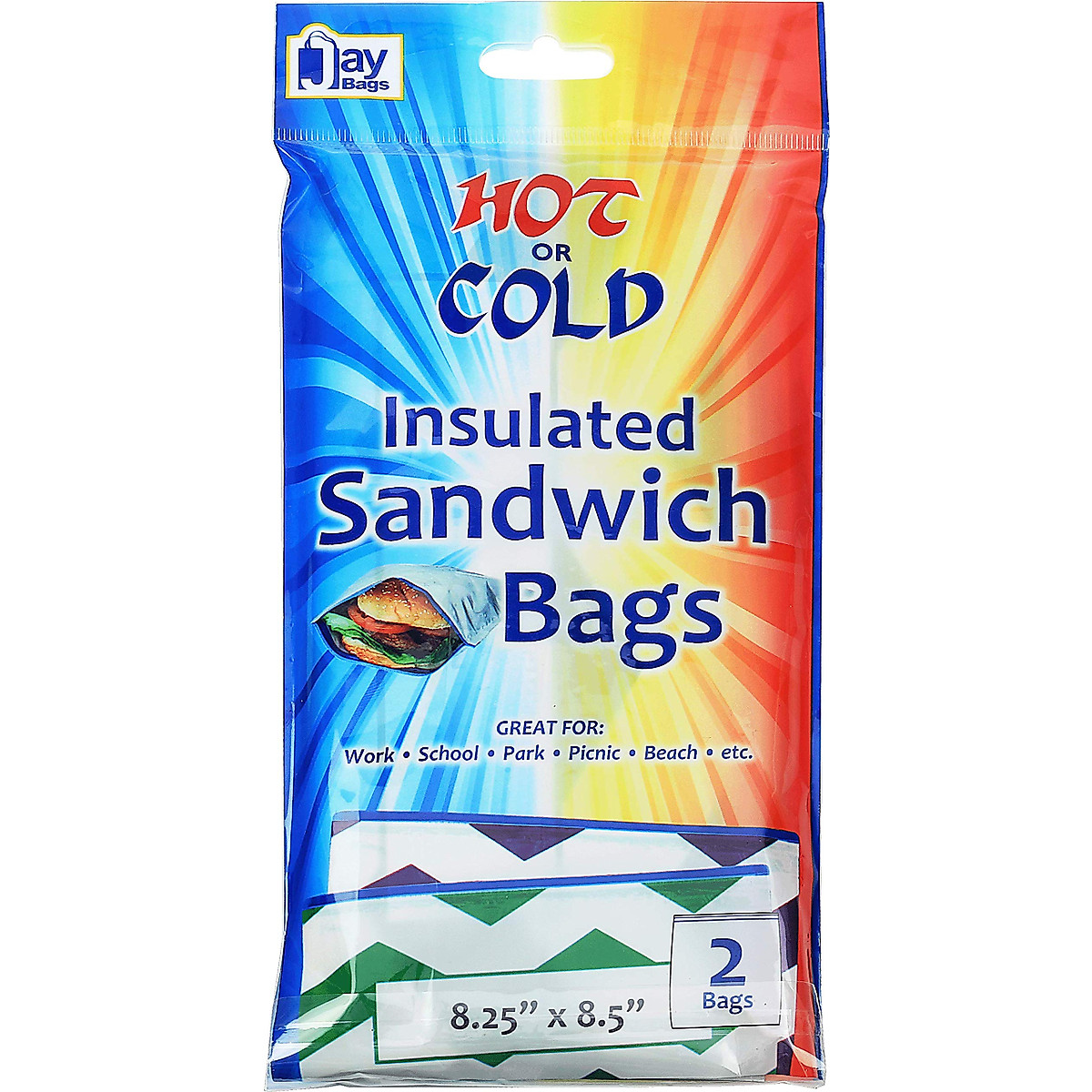 Jay Bags Sandwich Reusable Insulated Food Bag, Multicolor - (2 Count)